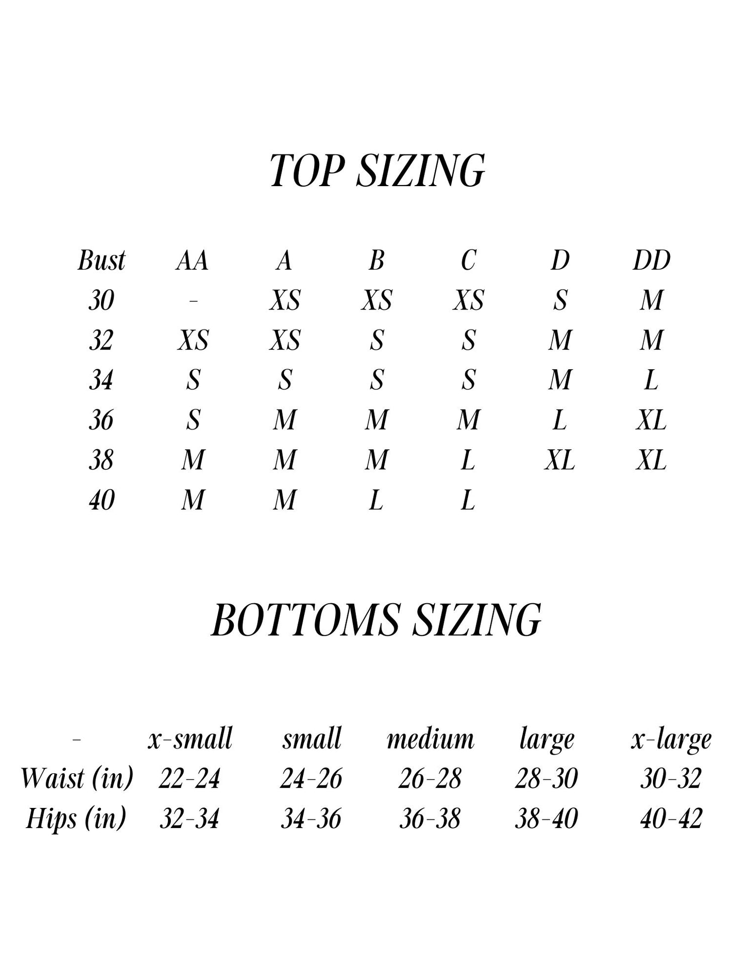 Sizing – Kinis By Carter